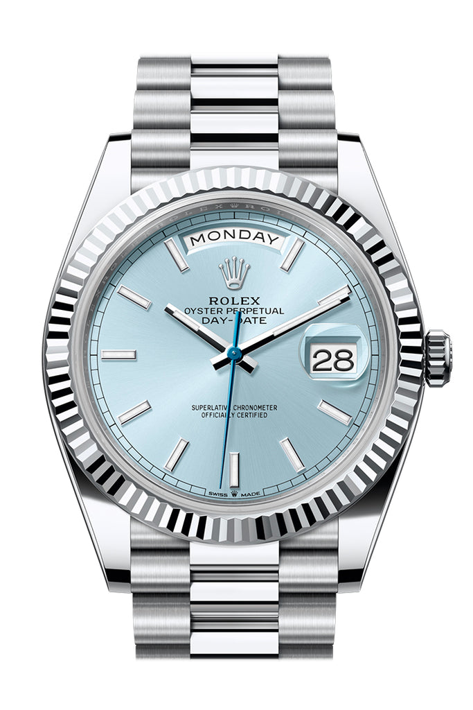 Rolex Day-Date 40 Ice-Blue Dial Dial Fluted Bezel Platinum President M ...