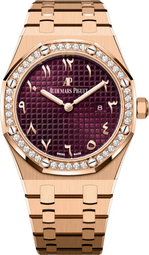 Audemars Piguet Royal Oak 33mm Quartz Rose Gold Diamond Bezel Purple D ...